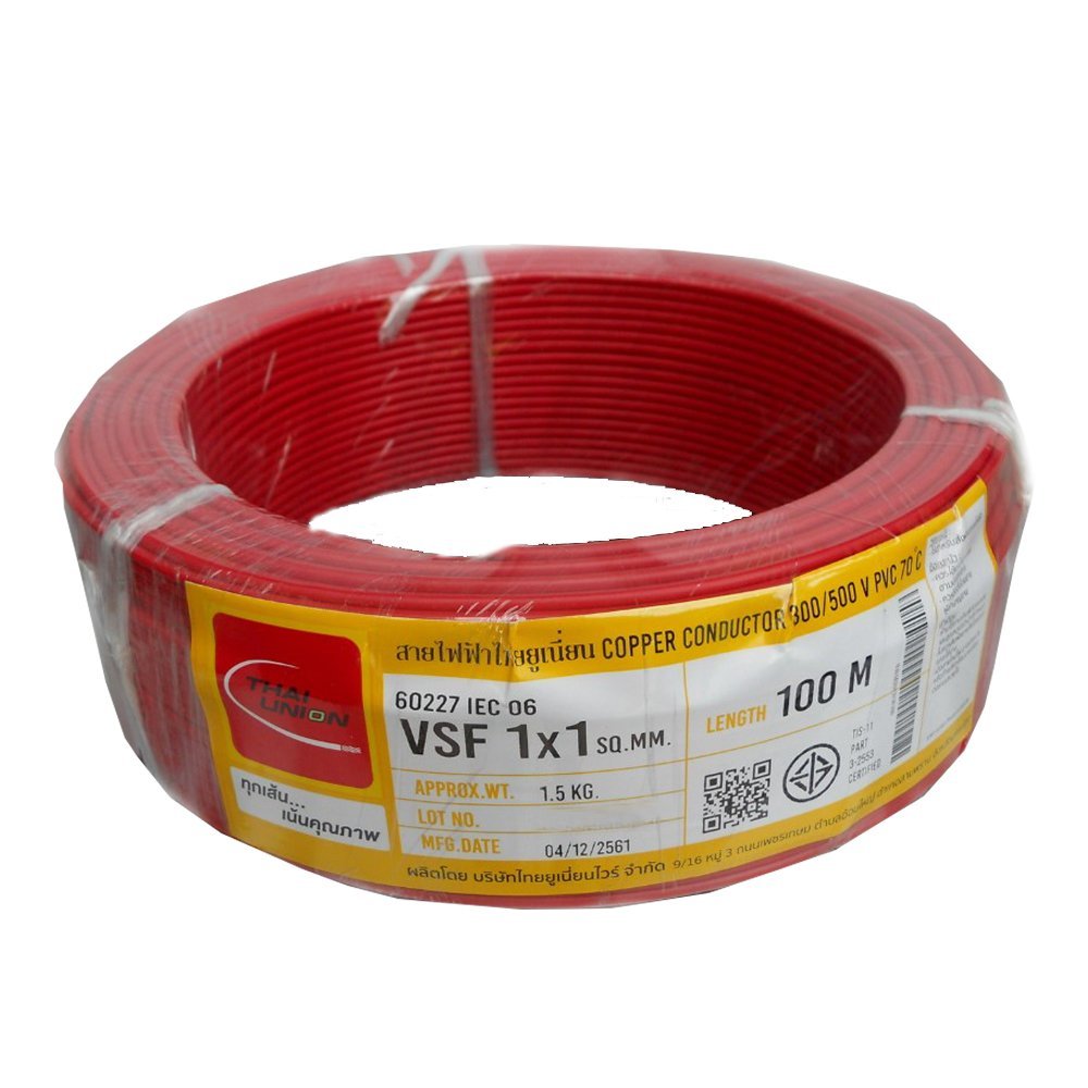 สายไฟ 60227 IEC 06 VSF 1x1 sq.mm. สีแดง THAI UNION (ไทยยูเนี่ยน) 100M. (ราคาต่อม้วน) | Shopee ...