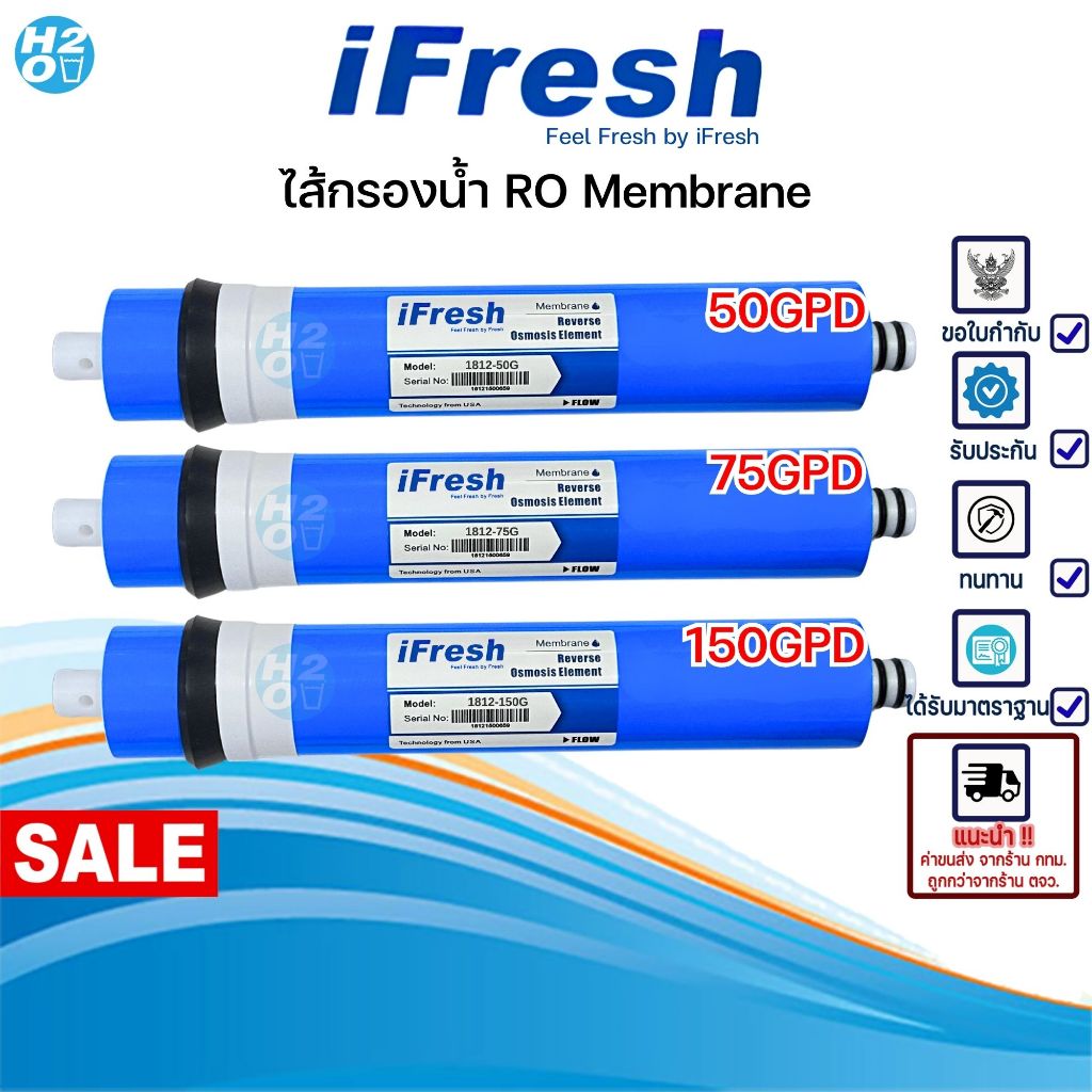 iFresh ไส้กรองน้ำ ไส้กรองเมมเบรน RO เมมเบรน Membrane 50 75 150 GPD เครื่องกรองน้ำ ตู้น้ำหยอด ...