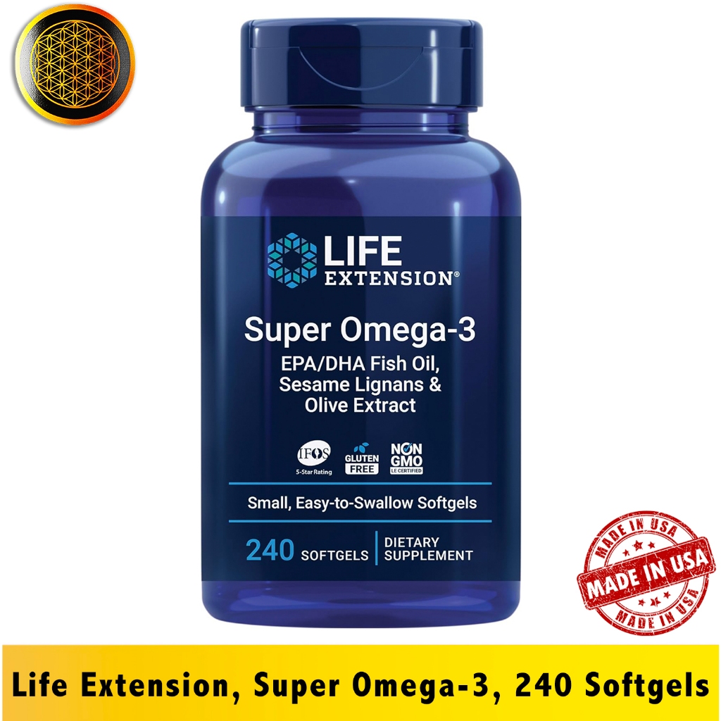 Life Extension Super Omega-3 EPA/DHA Fish Oil, Sesame Lignans & Olive Extract / 240 Softgels ...