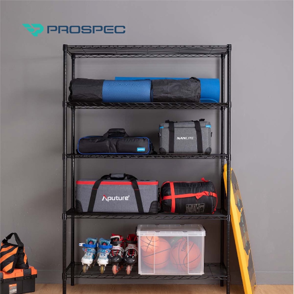 PROSPEC ชั้นวางของปรับระดับ 5 ชั้น ขนาด 90x40x165 cm. สีดำ Light Commercial Grade | Shopee Thailand