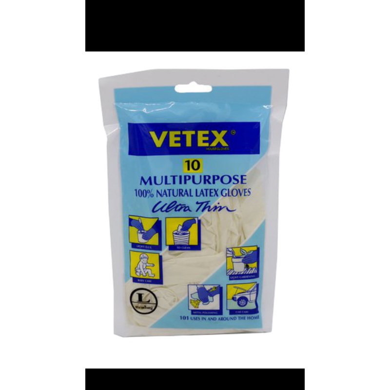 Vetex multipurpose natural 100% latex gloves ถุงมือยางอเนกประสงค์10คู่ ...