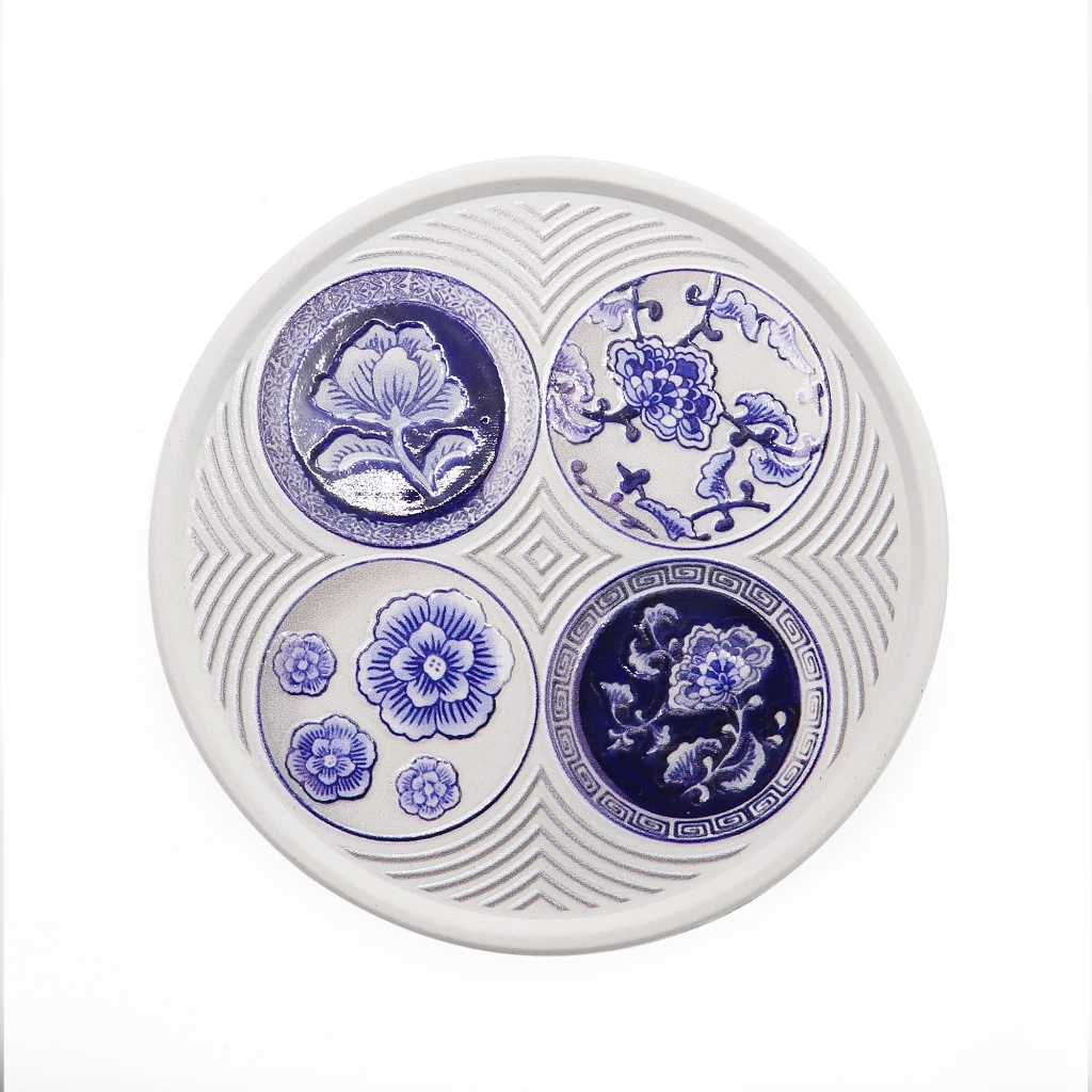 จานรองแก้วดูดน้ำ ทรงกลมมีขอบ BLUE & WHITE 01 ที่รองแก้วซับน้ำ King ...