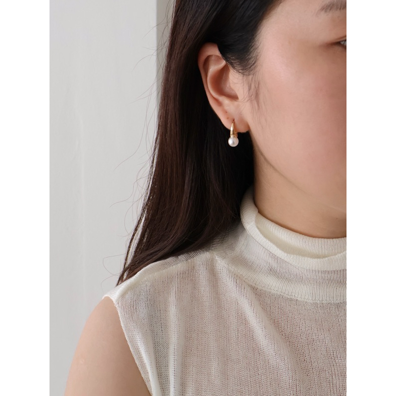 A.piece ต่างหูห่วง [silver 925 post] One-touch 101 collection : Drop pearl one-touch earrings ...