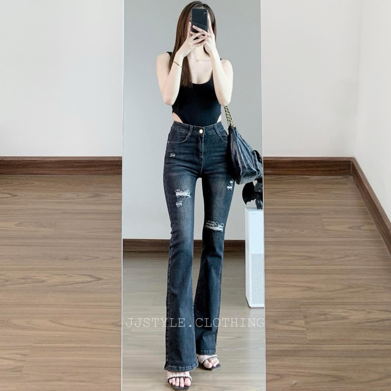 กางเกงยีนส์ MAYGAN STUDIO ขาม้าแต่งสะกิดขาด ผ้ายืดนิ่มทรงสวยมาก ...