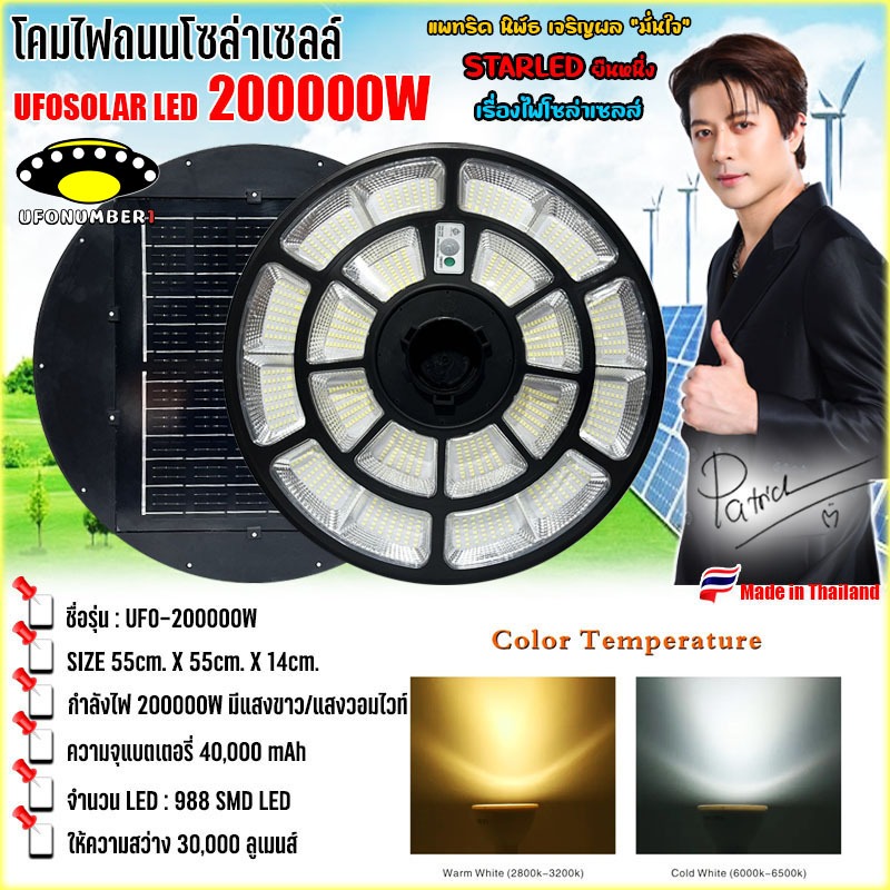 สว่างยันเช้า!! BIG UFO-200000w โคมถนนโซล่าเซลล์ ไฟพลังงานแสงอาทิตย์100% รับประกัน 1ปี เสีย ...