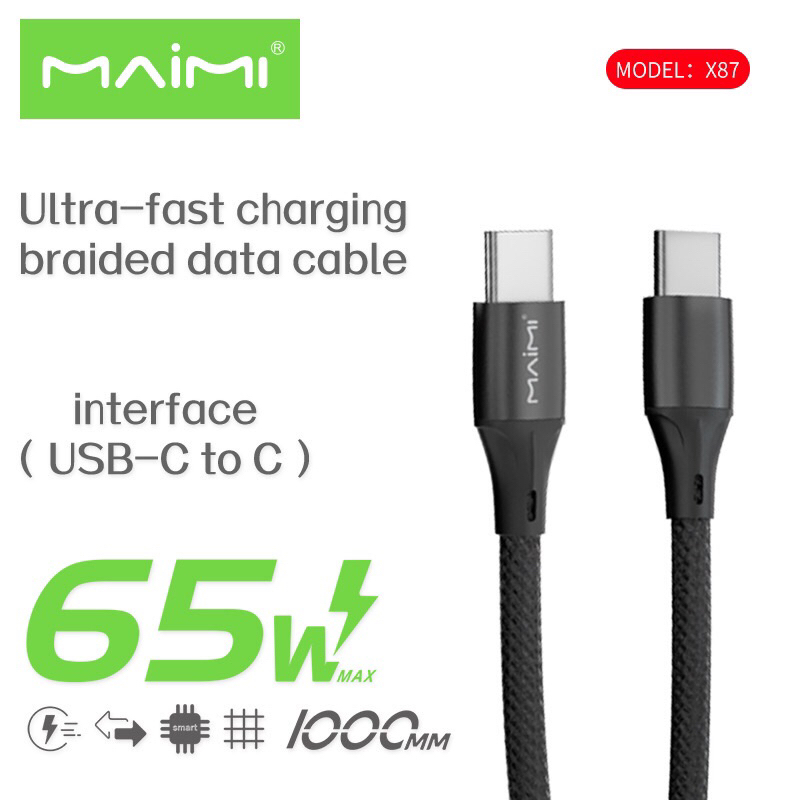 Maimi รุ่นX87 (PD/TypeC to TypeC) สายชาร์จเร็ว แบบเชือกถัก ทนทาน ยาว1000mm | Shopee Thailand
