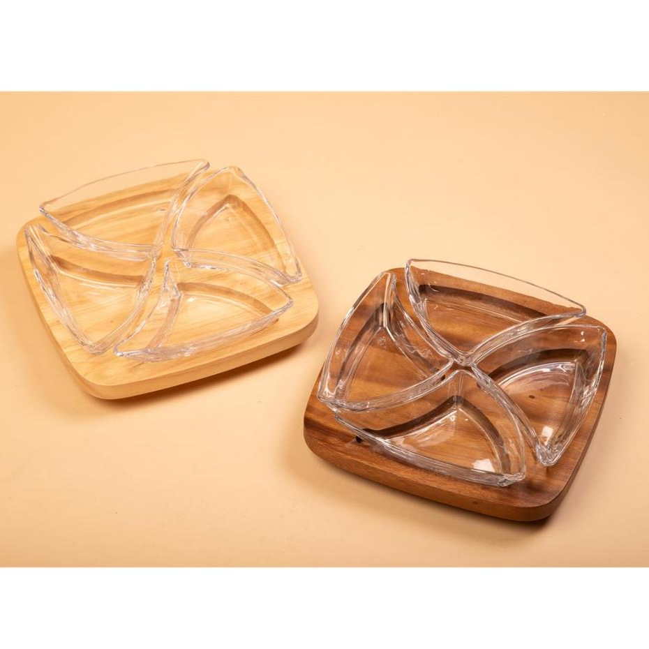 BILLI DESIGN [CHIP & DIP TRAY] ชุดฐานไม้ชามเเก้วทรงขวานใส่ขนม | Shopee ...