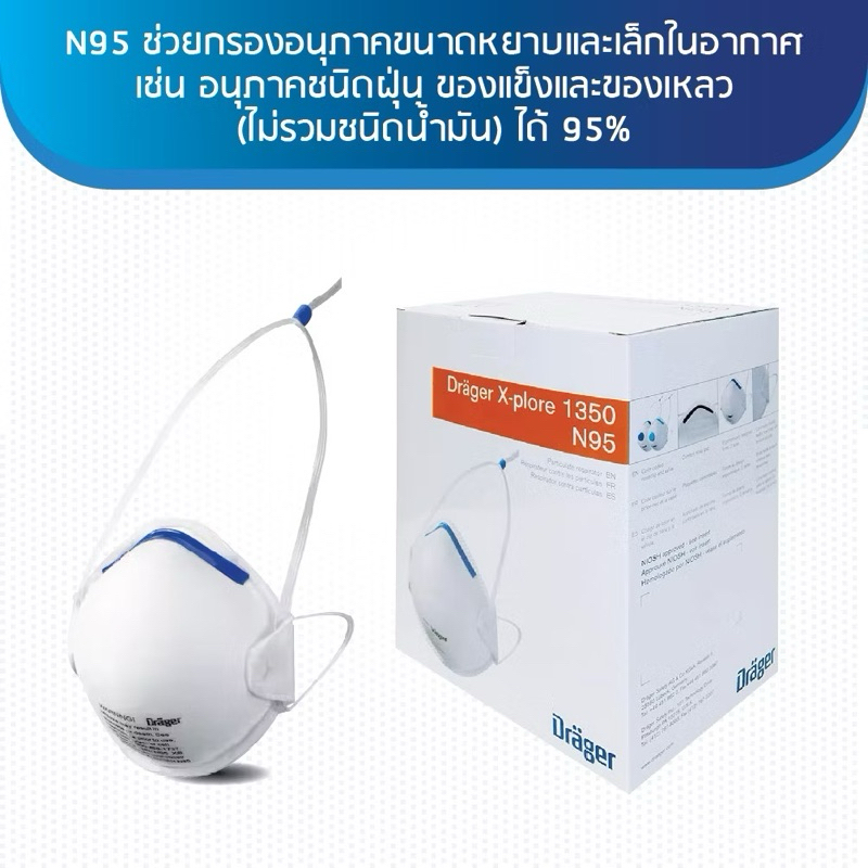 หน้ากากอนามัย N95 แท้ ยี่ห้อ Drager X-plore 1350 20ชิ้น/1กล่อง(สินค้าพร้อมส่ง) | Shopee Thailand