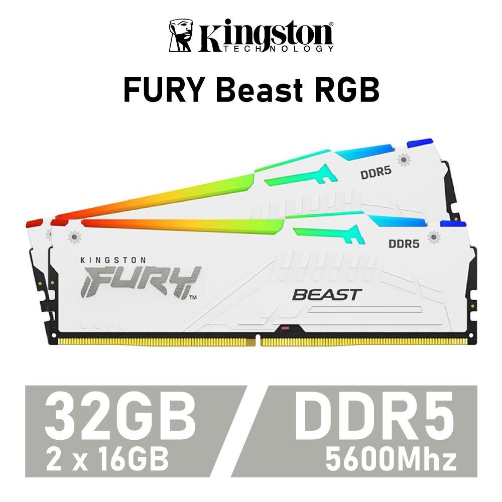 32GB (16GBx2) DDR5 5600MHz RAM (แรมพีซี) KINGSTON FURY BEAST RGB (WHITE) (KF556C40BWAK2-32 ...