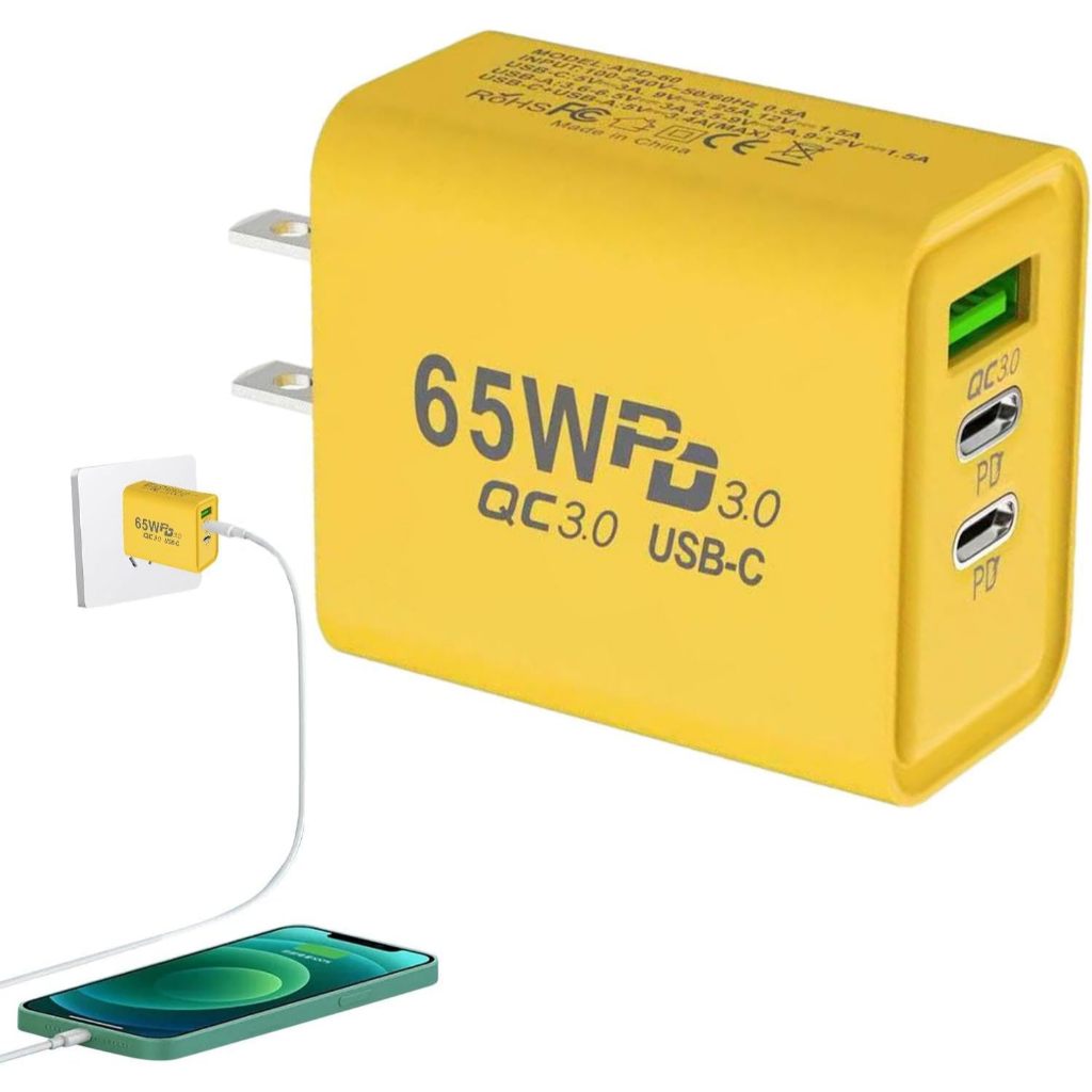 หัวชาร์จเร็ว65W ช่องชาร์จ QC+PD 3in1 dual type-c สำหรับโทรศัพท์ทั่วไป ...