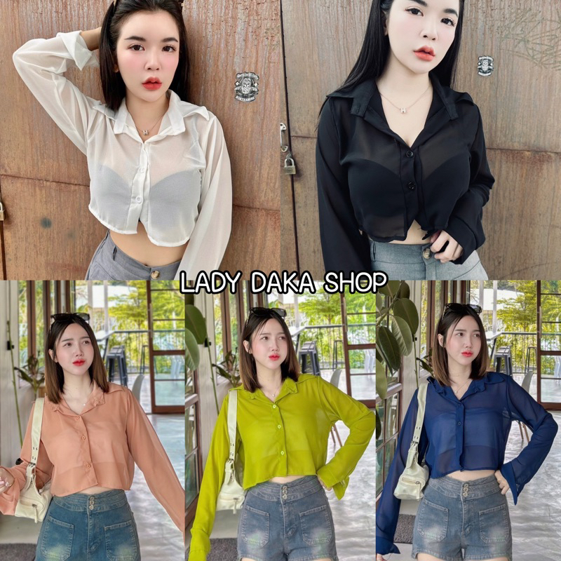 🧡LADY DAKA SHOP🧡 เสื้อครอปเชิ้ต ชีฟอง ครอปเชิ้ตคอปก | Shopee Thailand