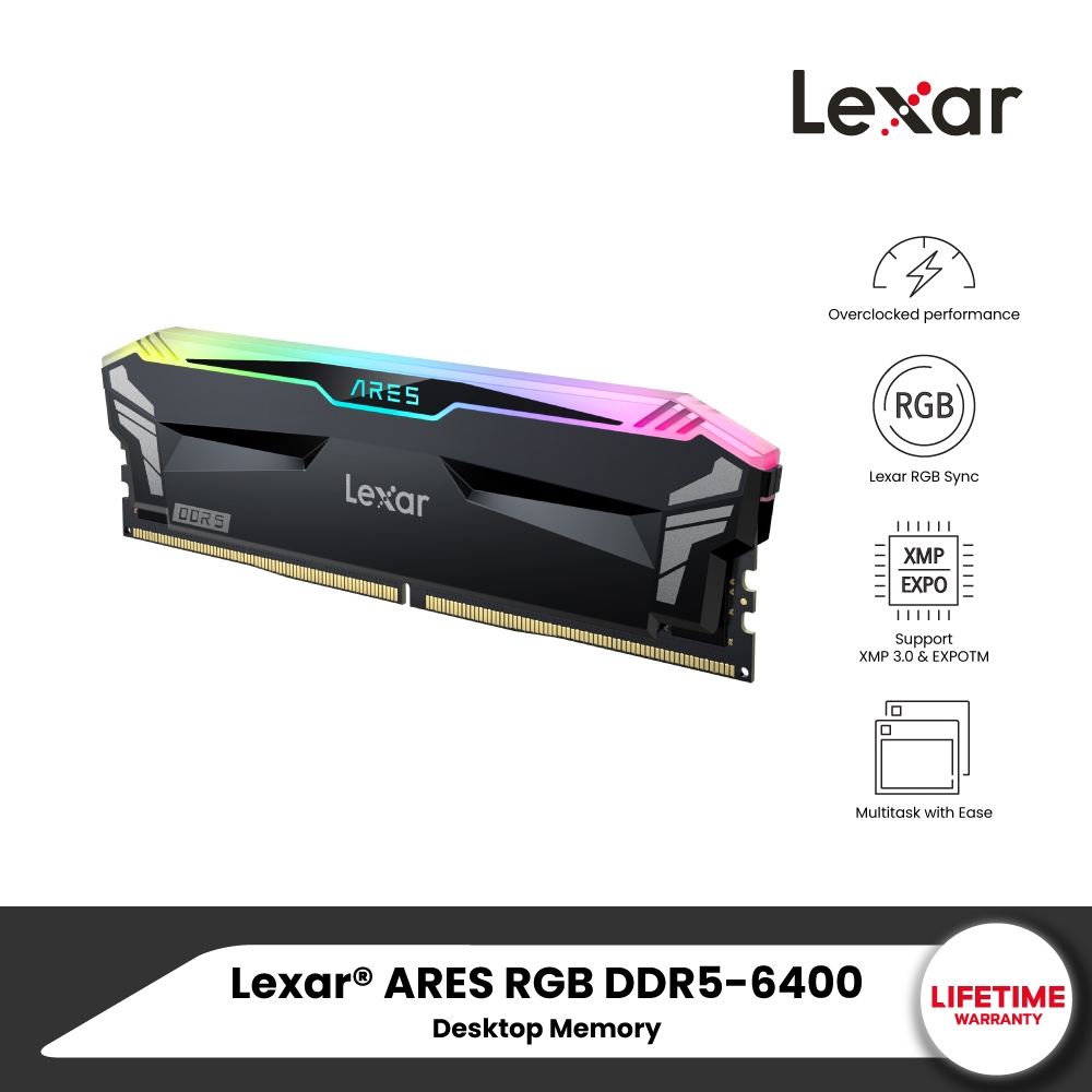 Lexar ARES RGB DDR5 6400 Desktop Memory 16GB OC+RGB Black Ram For PC ...