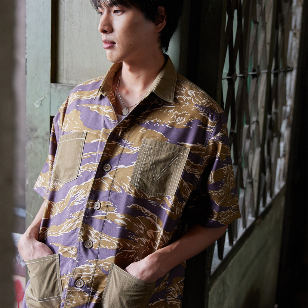 [MOO 5/24] Tiger Stripe Camo Shirt เสื้อเชิ้ตผู้ชาย แขนสั้น คอปก ลาย ...