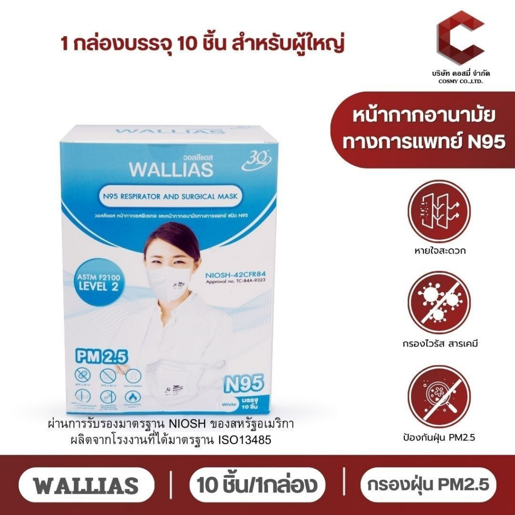 【พร้อมส่ง】N95 แบบ10ชิ้น/20ชิ้น Face Mask ยี่ห้อ Wallias NIOSH (คุณภาพป้องกันสูงสุด) หน้ากาก ...