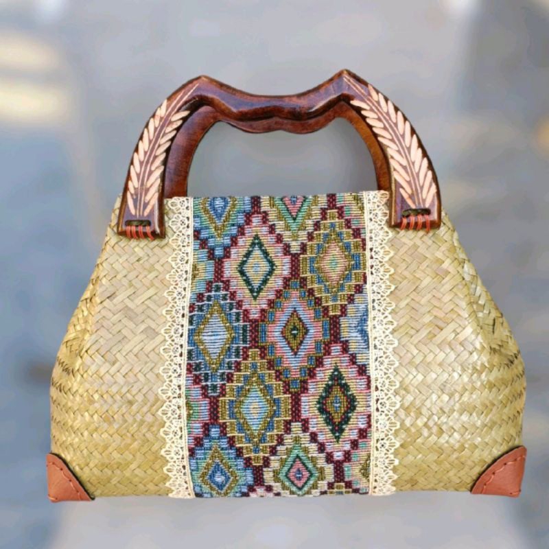 M กระเป๋ากระจูดสาน เคลือบกันเขื้อรา บุผ้า ปากซิบ size M12x8 นิ้ว ภายใน ...