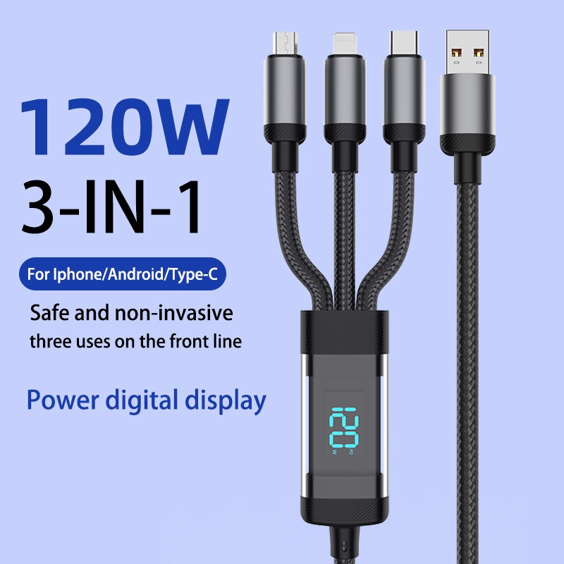 PD 120W สายชาร์จ 3in1 สายชาร์จเร็ว Typec การออกแบบโปร่งใส Fast Charge Superfast Charge Digital ...