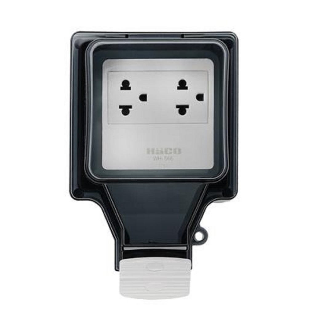 หน้ากากกันน้ำพร้อมเต้ารับ HACO WH-S66-E2(พร้อมปลั๊กกราวด์) สีเทา WH ...