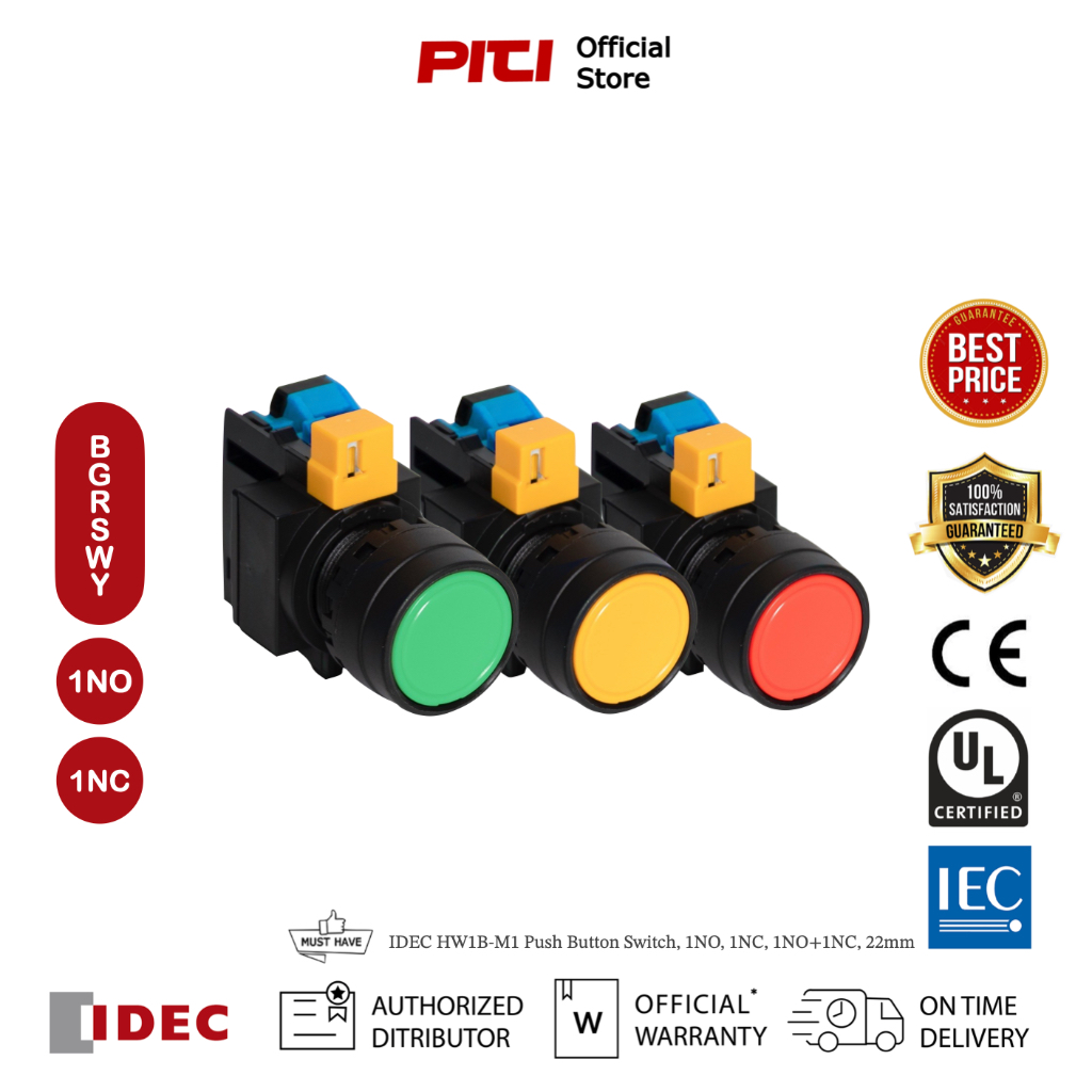 IDEC HW1B-M1 Push Button Switch, 1NO, 1NC, 1NO+1NC, 22mm | Shopee Thailand