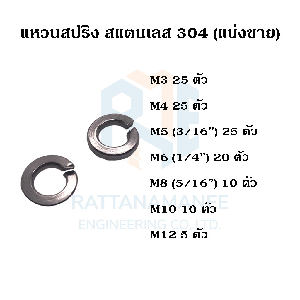 แหวนสปริง สแตนเลส 304 M3 M4 M5 M6 M8 M10 M12 (แบ่งขาย) | Shopee Thailand