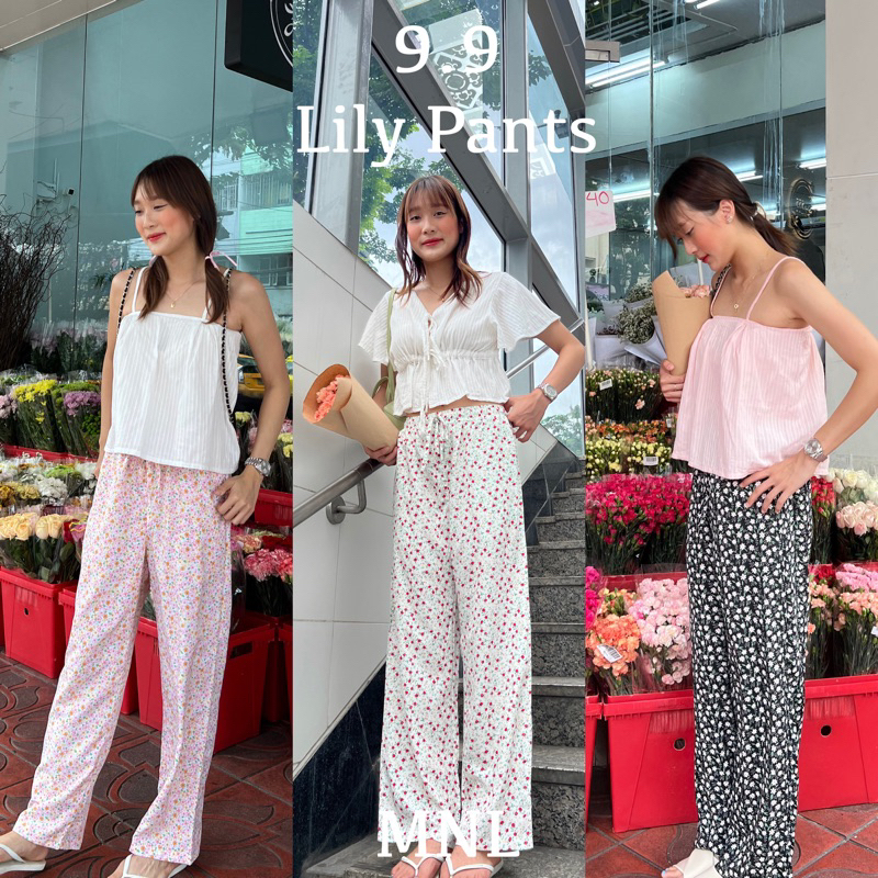 กางเกงยางยืดลายดอกไม้ lily pants (ระวังของเลียนแบบ) | Shopee Thailand