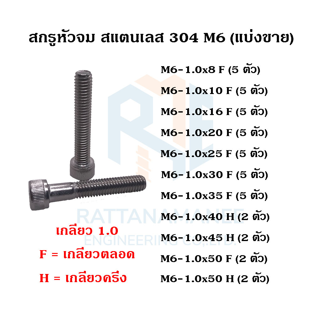 สกรูหัวจม แสตนเลส 304 M6 เกลียว 1.0 (แบ่งขาย) | Shopee Thailand