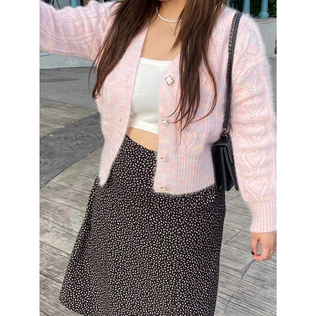 CiCi Plus+(8062)Heart Cardigan เสื้อคาร์ดิแกนplus sizeไหมพรม ดีเทลเนื้อ ...