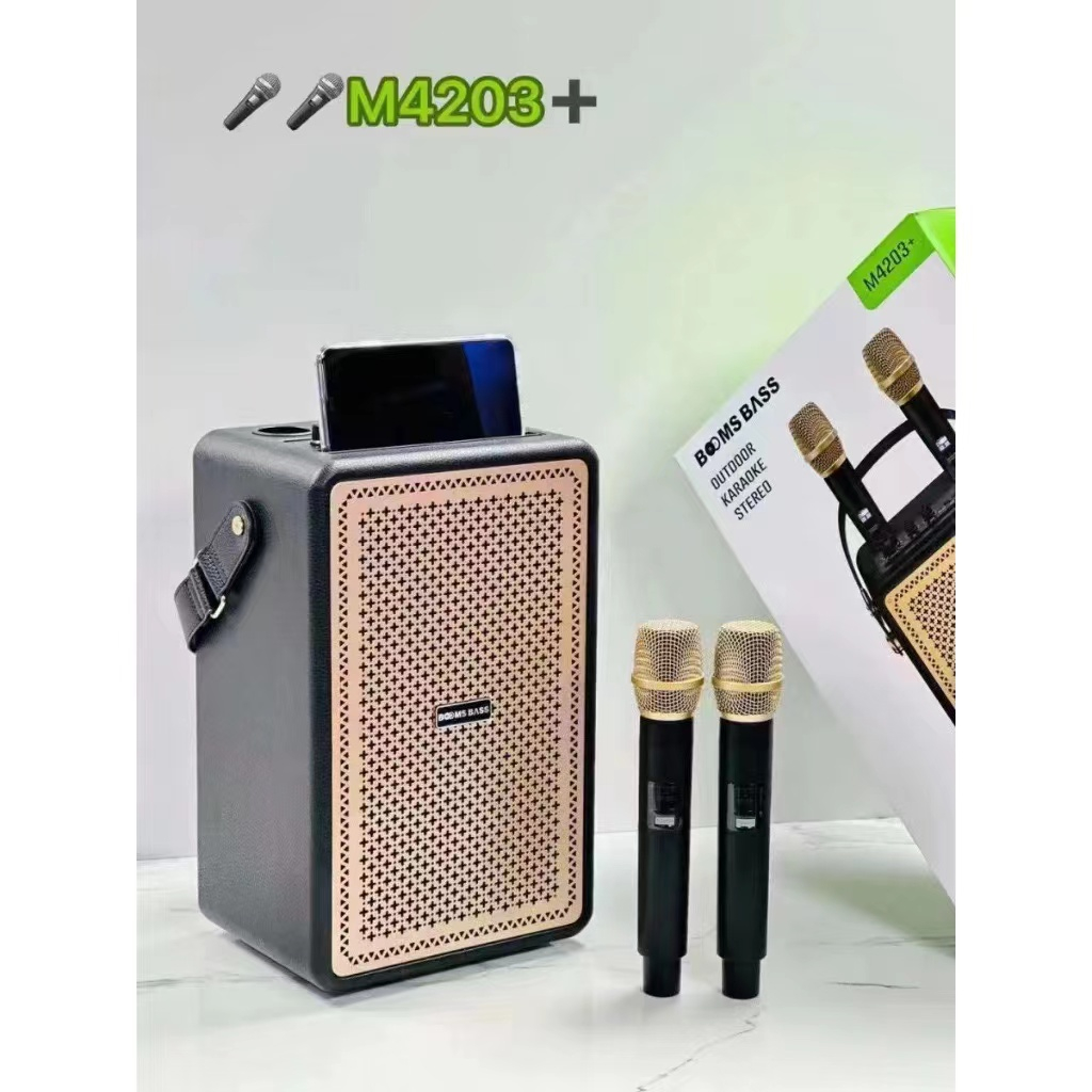 ลำโพงบลูทูธ BOOMS BASS รุ่น M4203+ (แถมฟรีไมค์ลอย 2 ตัว) เสียงดีเบสแน่น ...