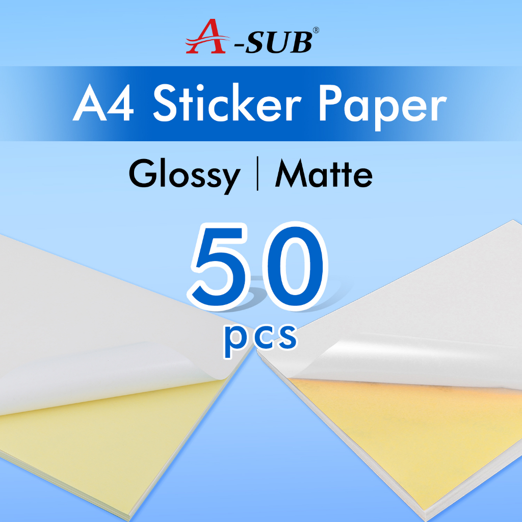 A-SUB Self-Adhesive Matte/Glossy Printing Sticker Paper 50 pcs ...