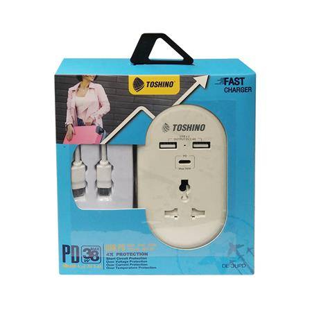 Toshino PD CHARGER รุ่น DE-3UPD ปลั๊กแปลง 1ช่อง 2USB PD 38W (Type-C ...