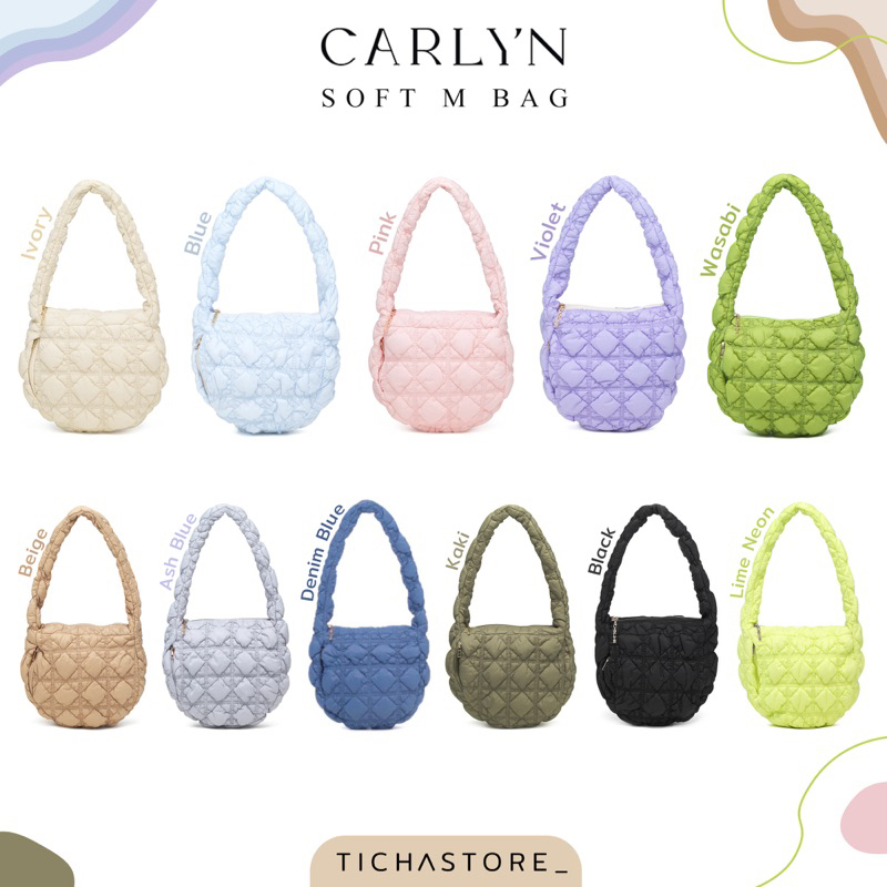 (พร้อมส่ง) Carlyn Soft M Bag สี Black/Ivory/Ash Blue/Lime neon/Bubble ...