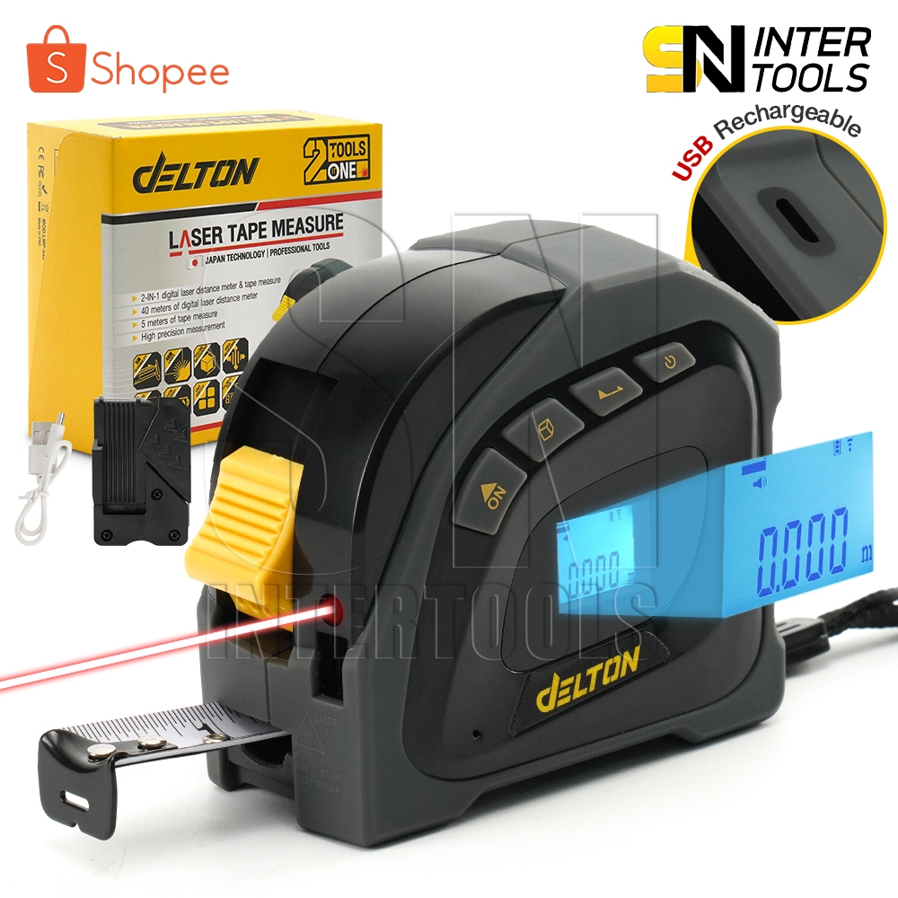 DELTON 2-IN-1 ตลับเมตรเลเซอร์ ตลับเมตรเลเซอร์ดิจิตอล ตลับเมตร 5 เมตร / เลเซอร์วัดระยะ 40 เมตร ...