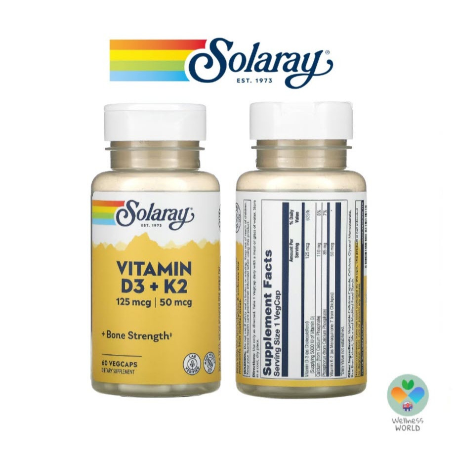 แพคเกจใหม่ ! Solaray , Vitamin D3 + K2 , Soy-Free , 60 แคปูซูล - บำรุง ...