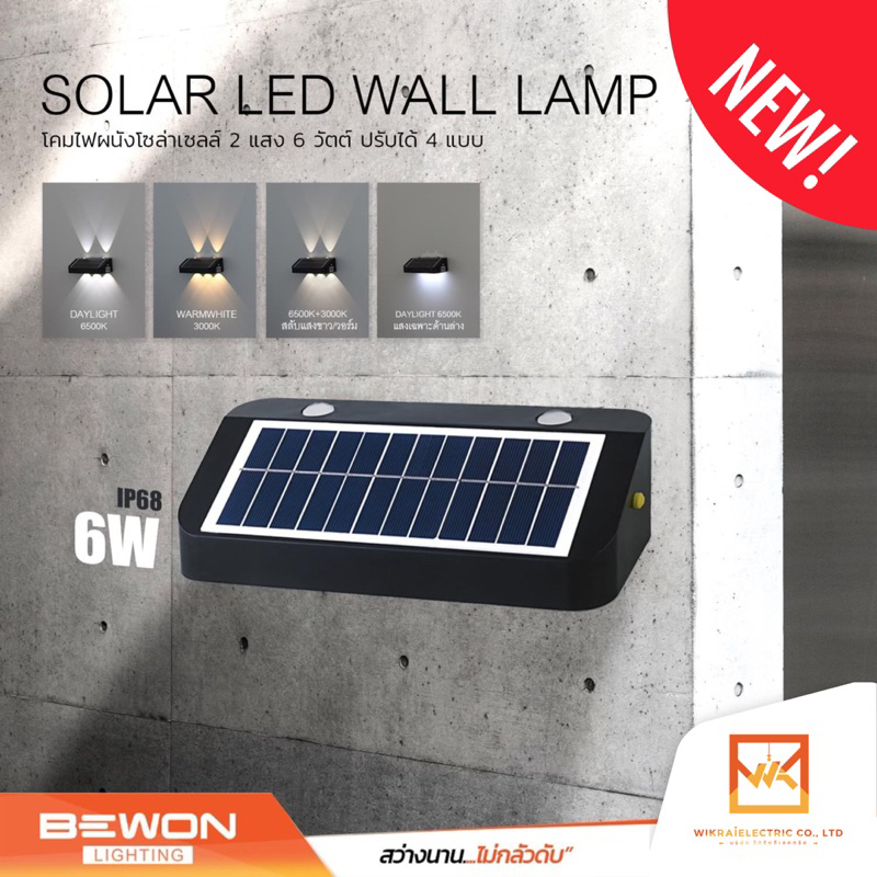 BEWON Lighting โคมไฟผนังโซล่าเซลล์ 2 แสง 6 วัตต์ ปรับได้ 4 แบบ Bewon Solar LED Wall Lamp ...