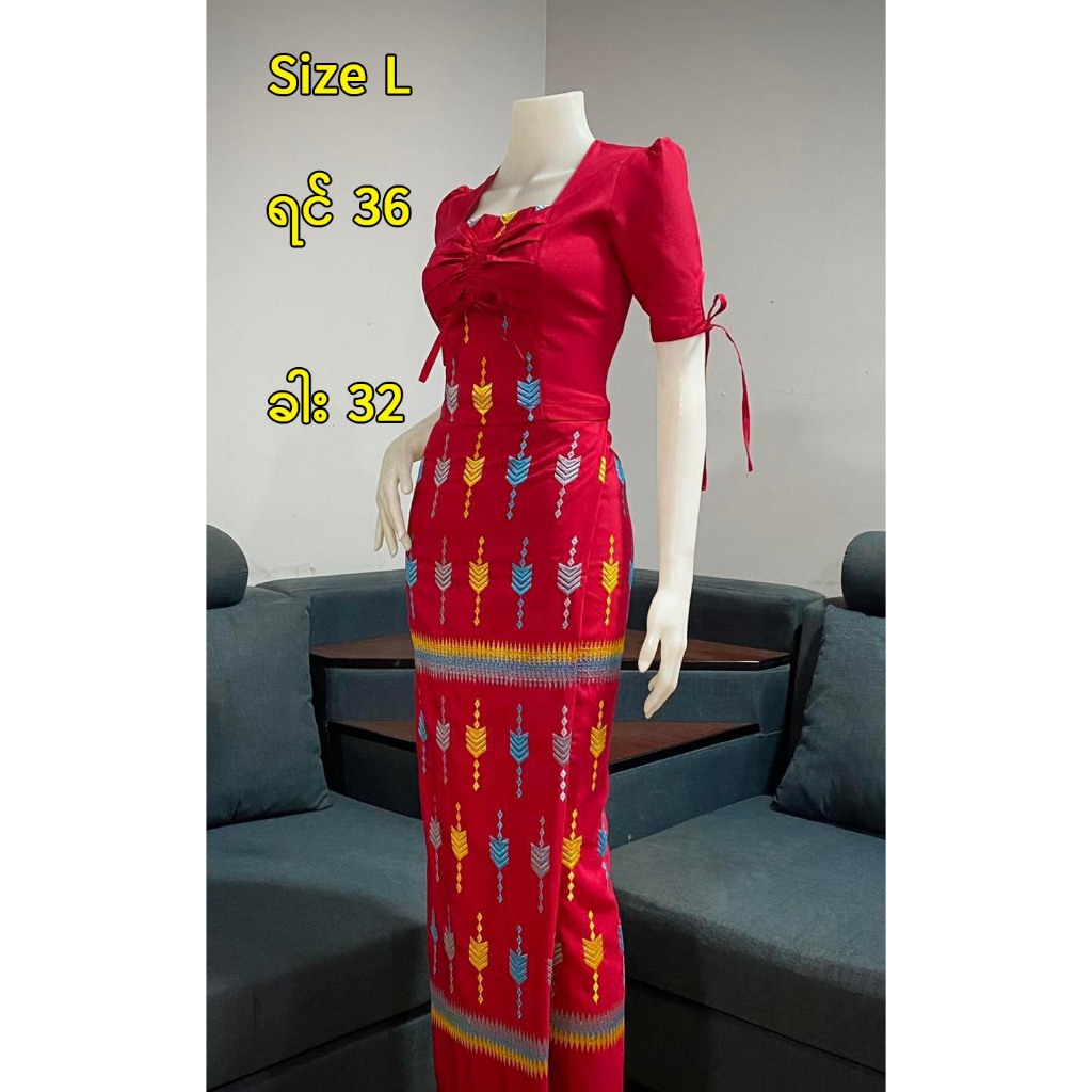 myanmar dress ชุดพม่า Size M รอบอก 34 เอว 29 SizeL รอบอก36 เอว 30 ပွဲတက ...