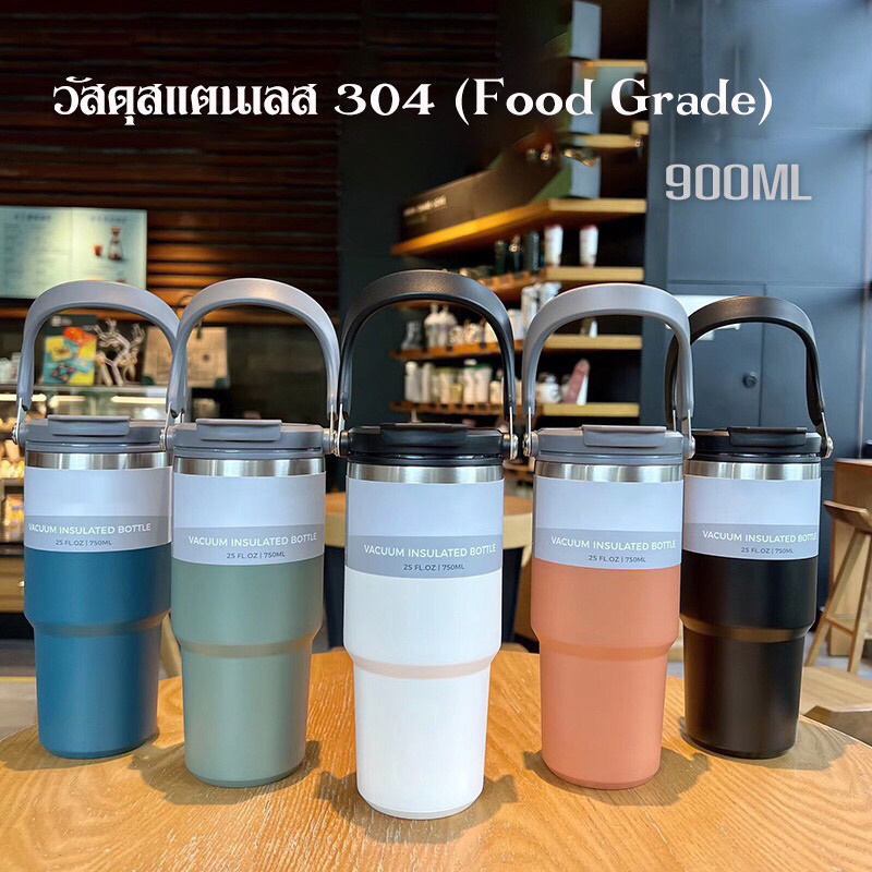 แก้วเก็บความเย็น Tyeso แบบใหม่มีที่จับ หูหิ้ว แก้วกาแฟ แก้วสแตนเลส304 600ml/900ml | Shopee Thailand