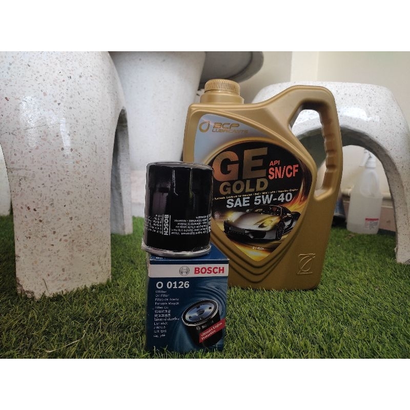 น้ำมันเครื่องเบนซินสังเคราะห์ 100% บางจาก GE Gold 5w40 4ลิตร พร้อมกรอง Bosch | Shopee Thailand