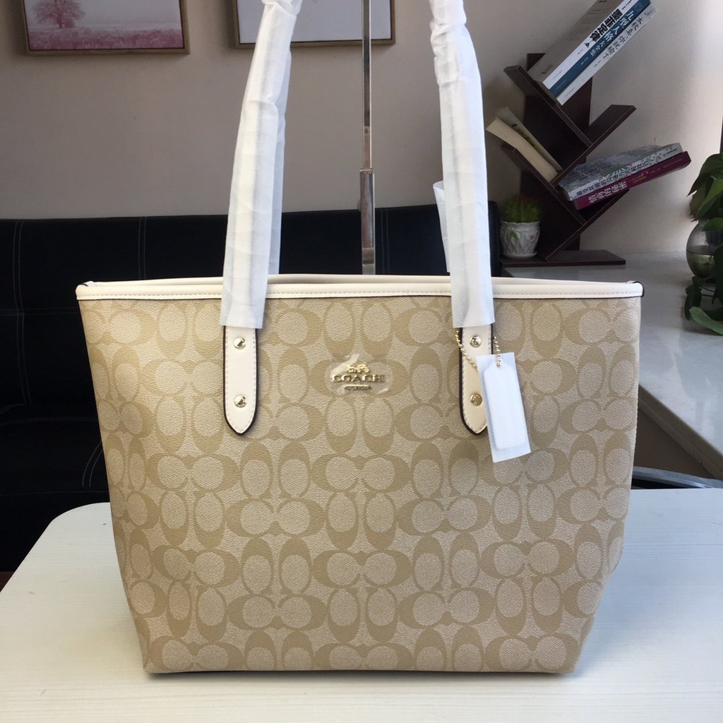 ของแท้ COACH 58292 ใหม่สบาย ๆ แฟชั่นสุภาพสตรีซิปกระเป๋าช้อปปิ้ง ...