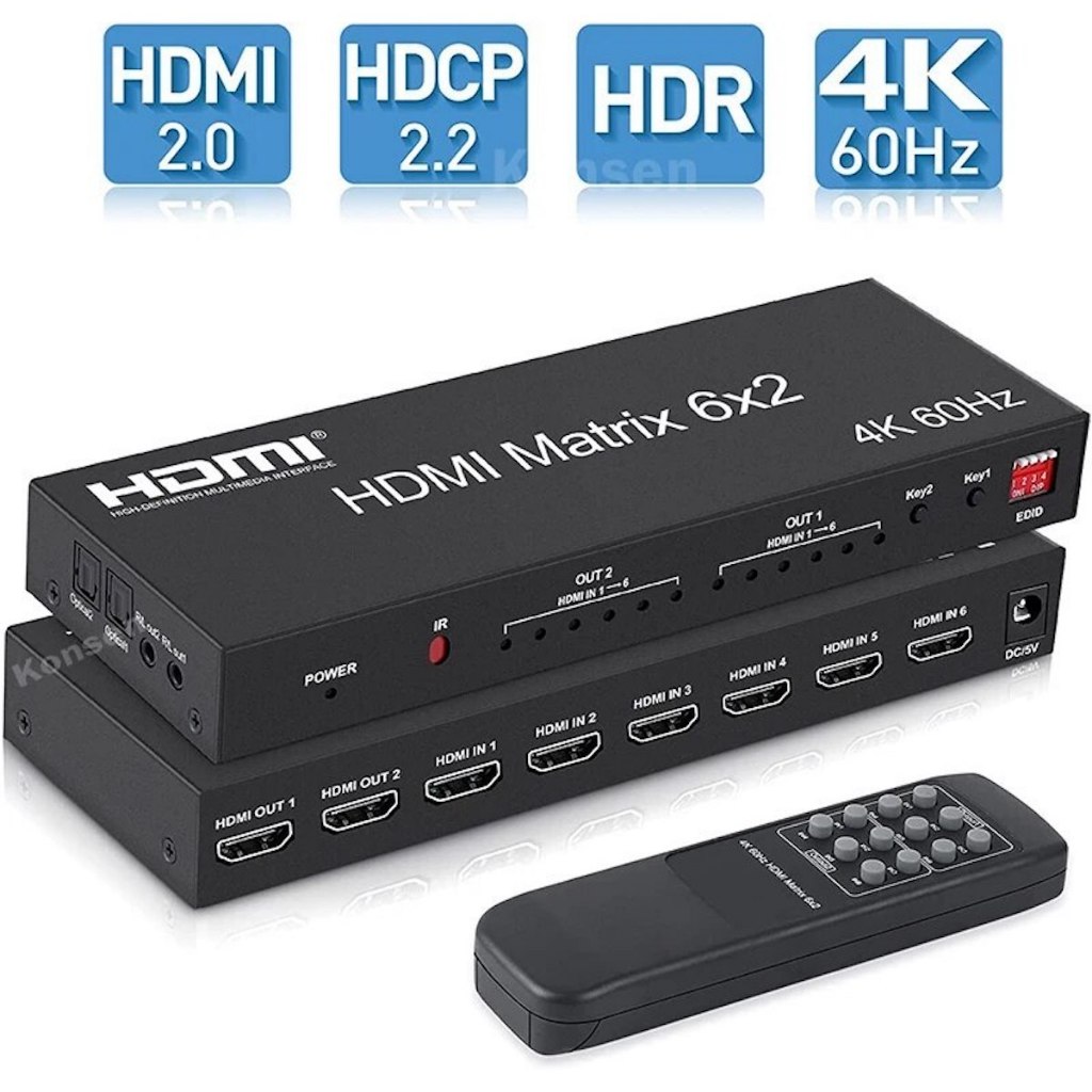 6x2 HDMI Matrix สวิตช์4K 60Hz HDMI Matrix 6อิน2เอาท์พุทวิดีโอแยกพร้อม ...