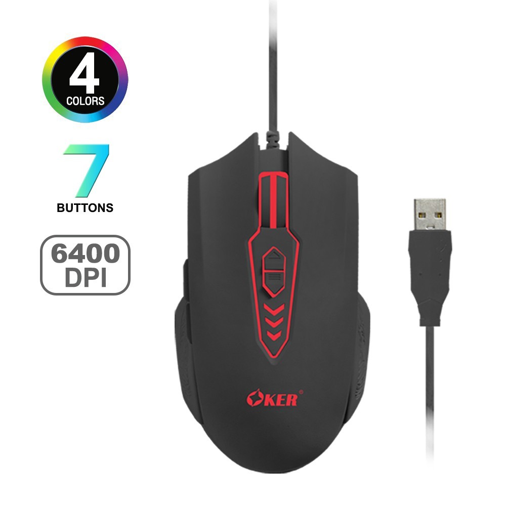 OKER MOUSE GAMING สายUSB/ไฟLED เมาส์ 7 ปุ่ม ความเร็ว6400DPI(รุ่นX-28 ...