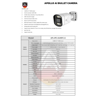 APOLLO APL-IPC-A149FC-U กล้องวงจรปิด AI CCTV IP Camera 4MP Outdoor POE ...
