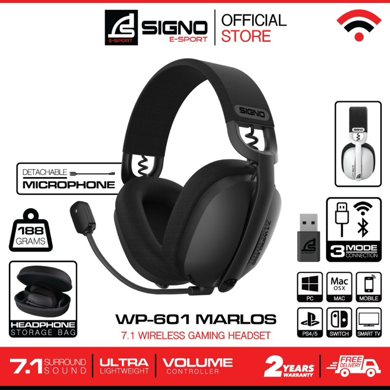 SIGNO E-Sport 7.1 Wireless Gaming Headset MARLOS รุ่น WP-601 หูฟังเกม ...