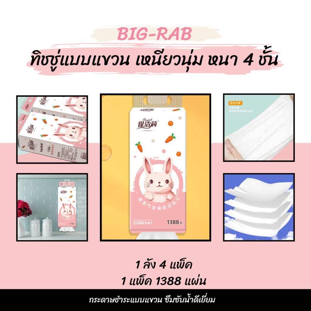 ทิชชู่ BIG-RAB กระดาษชำระเหนี่ยวนุ่ม คุณภาพดี ซึมซับน้ำดีเยี่ยม พร้อม ...