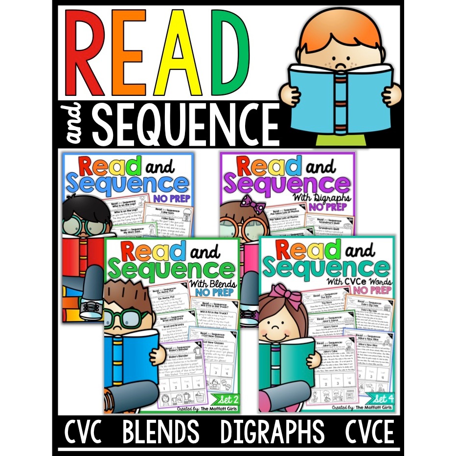 Worksheet Read and Sequence (The Bundle) CVC, CVCe, Blends and Digraphs ...