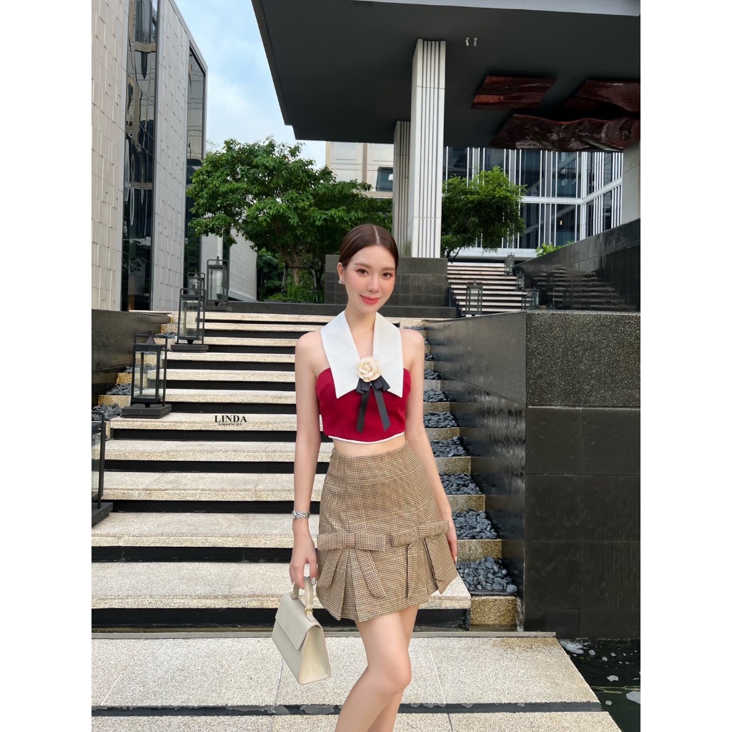 LINDA set เสื้อกระโปรงลายสก๊อต | Shopee Thailand