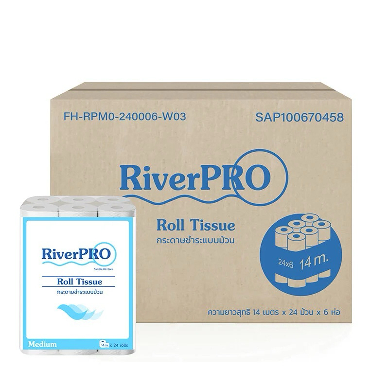 RiverPro กระดาษชำระ ม้วนเล็ก รุ่น MEDIUM 14เมตร 144 ม้วน (6แพ็คx24ม้วน ...