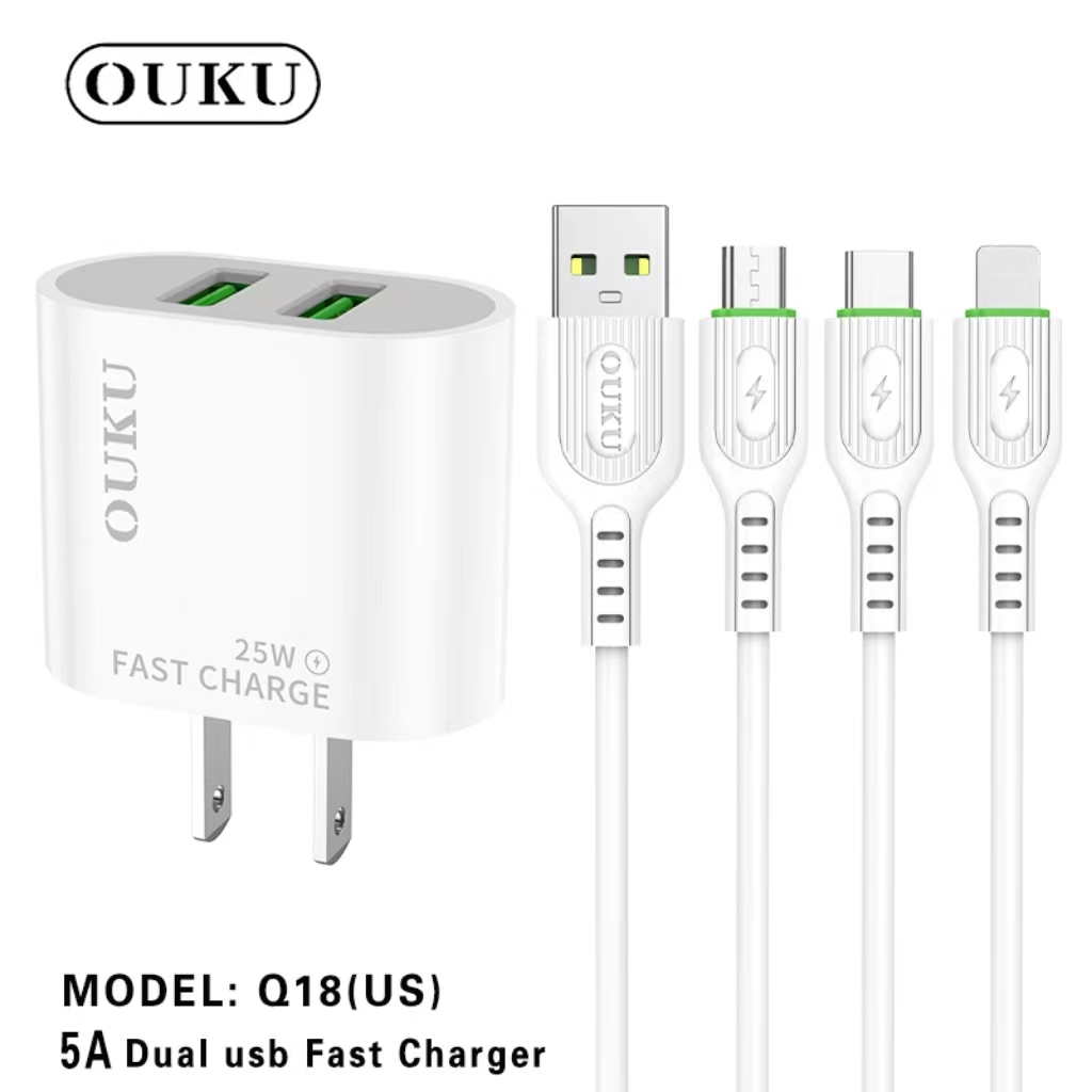 OUKU Q18 ถูกที่สุด หัวชาร์จ ชุดชาร์จ เซ็ทหัวชาร์จ 2USB ชาร์จไว จ่ายไฟเร็ว 5A Fast Chargr สำหรับ ...