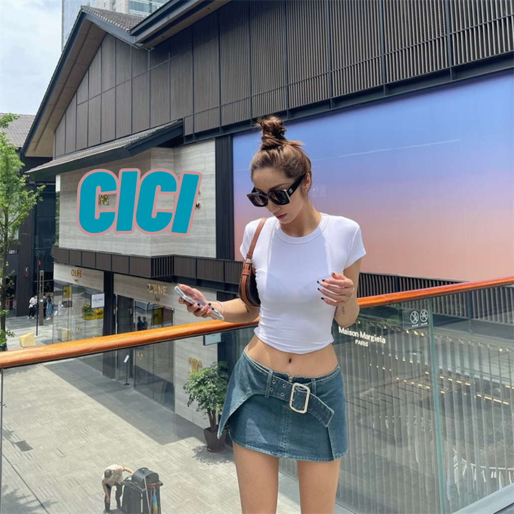 Cici(NO. 001)กระโปรงยีนส์สั้น ดีเทลแต่งหัวเข็มขัด สไตล์Street Girl | Shopee Thailand