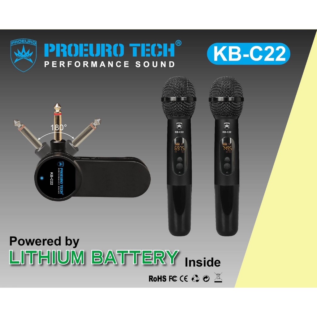 PROEUROTECH รุ่น KB-C22 ไมโครโฟนไร้สาย 2 ตัว ระยะทางรับ UHF Wireless Microphone Rechargeable ...
