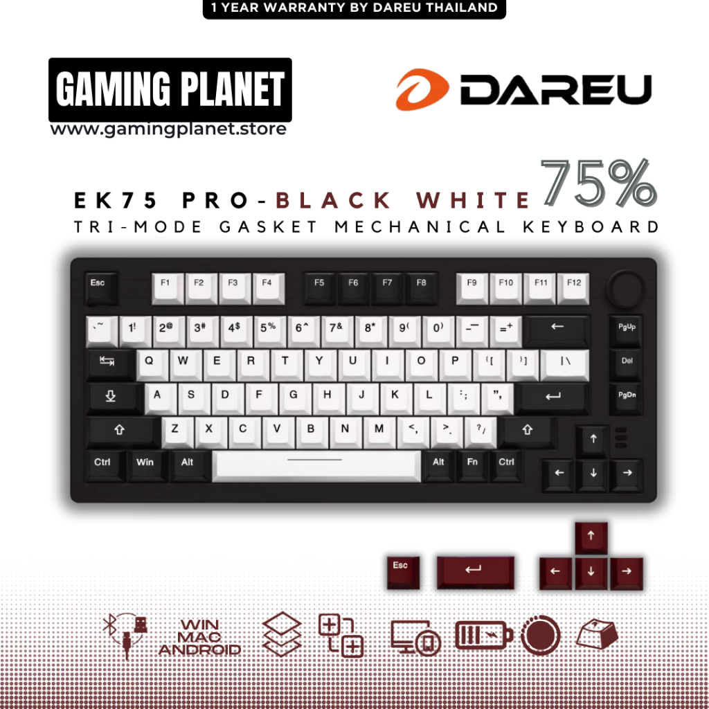 DAREU EK75 Pro คีย์บอร์ดไร้สาย 3 โหมด Gasket mount N-Key Rollover Anti ...