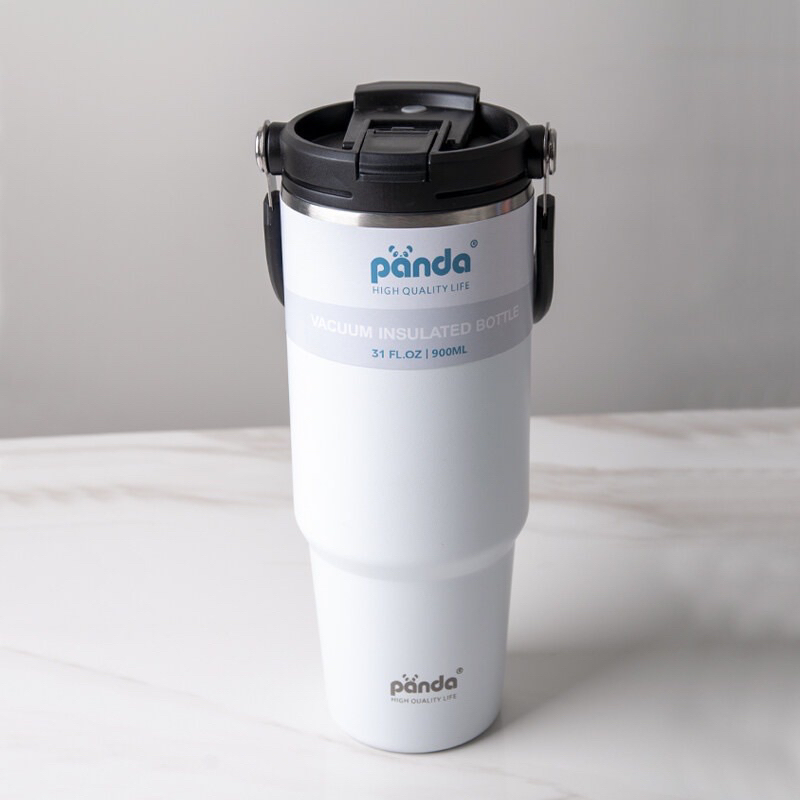 PANDA พร้อมส่ง 900ml แก้วเก็บความเย็น สแตนเลส304 แบบใหม่มีที่จับ หูหิ้ว แก้วสแตนเลส ขวดน้ําเก็บ ...